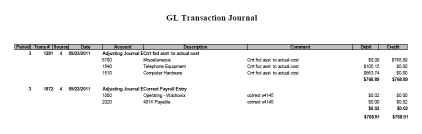 GL Transaction Edit Register – Orion Law Management