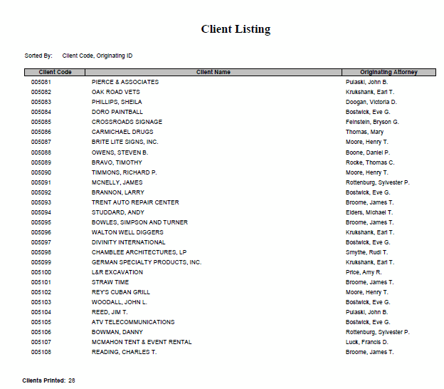 Client Listing – Orion Law Management