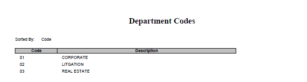 Department Codes Listing – Orion Law Management