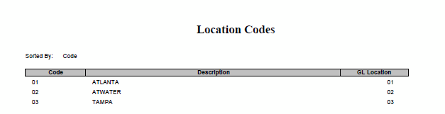 Location Codes Listing – Orion Law Management