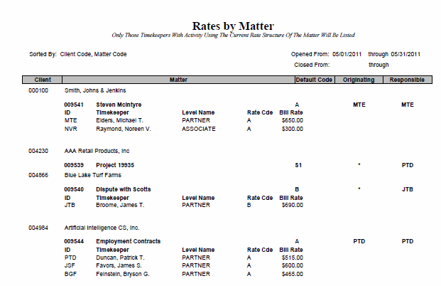 Matter Listing – Orion Law Management