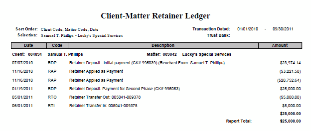 Client-Matter Retainer Ledger – Orion Law Management