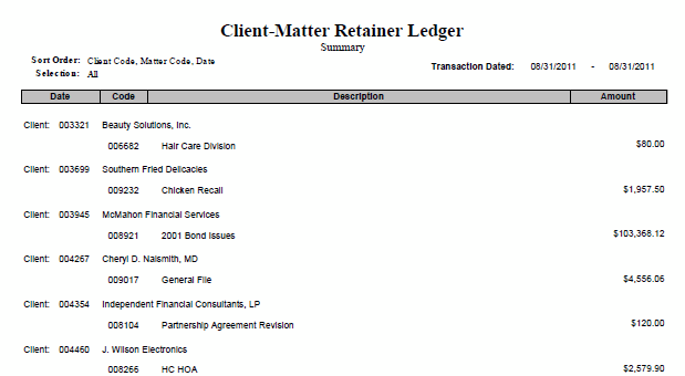 Client-Matter Retainer Ledger – Orion Law Management