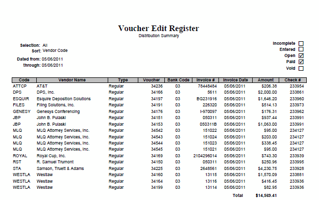 Voucher Listing – Orion Law Management